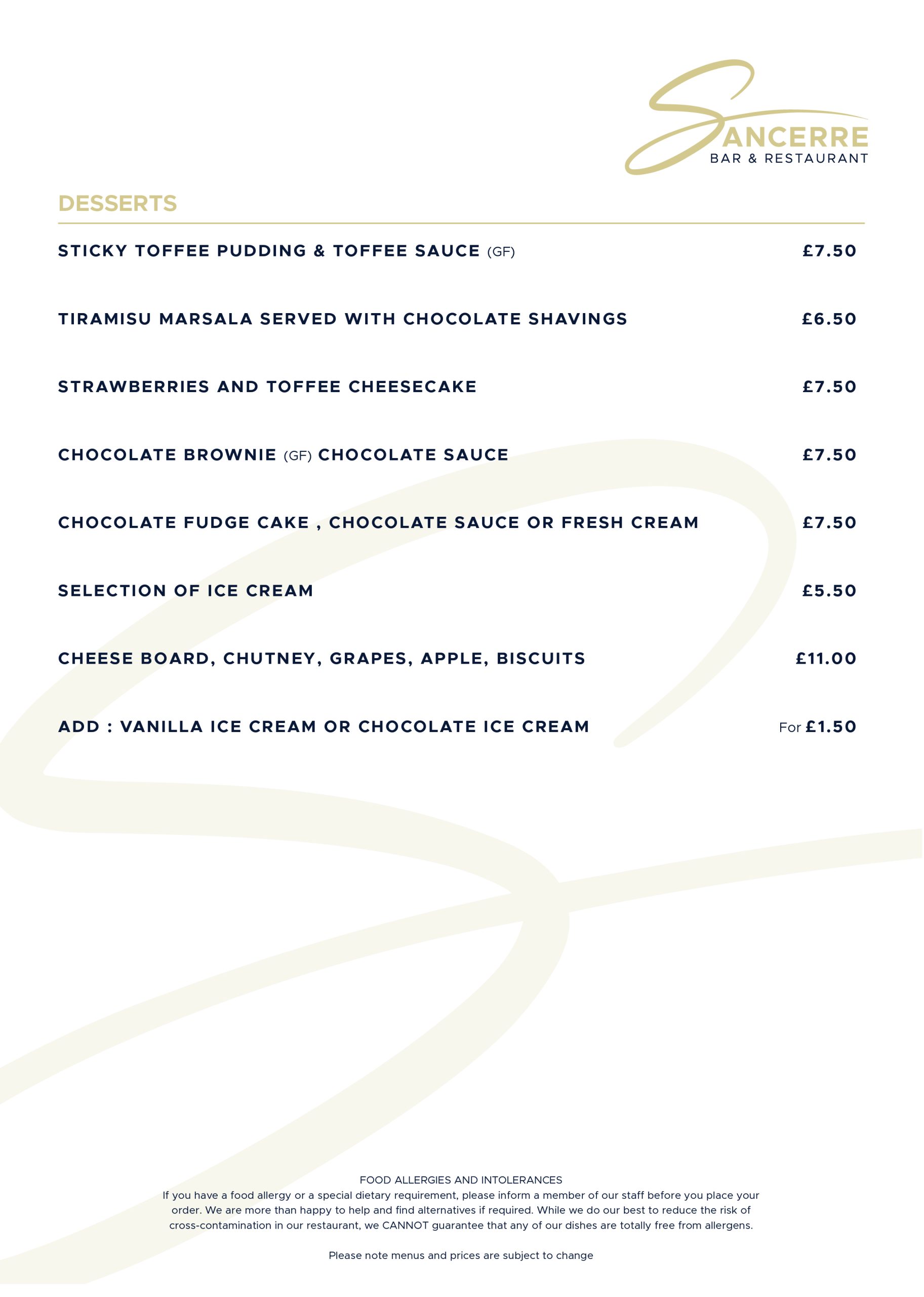Our Menus – Sancerre Restaurant
